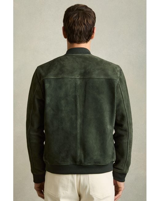 Reiss Antique Dark Forest Suede Zip-Through Bomber Jacket in Green for Men | Lyst