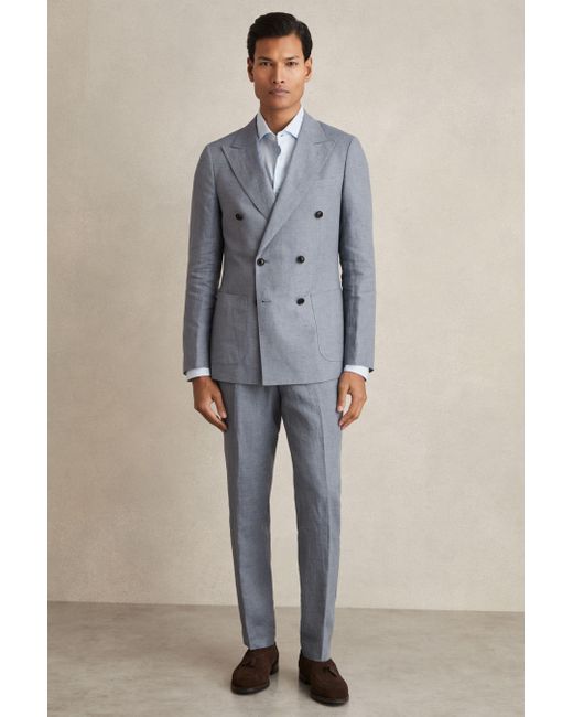 Reiss Linen Slim-Fit Suit Trousers in Blue for Men | Lyst
