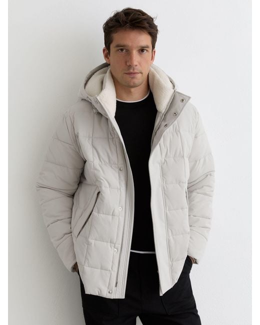 Reiss Klause - Stone Fleece-lined Hooded Puffer Jacket, L in Natural ...