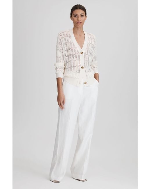 Reiss Ottie - Ivory Crochet Cardigan in White | Lyst UK
