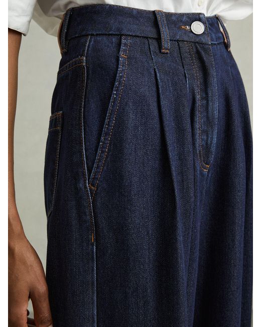 Reiss Raymond - Indigo Double Pleat Wide Leg Jeans, 28w X 33l (uk 28 L ...