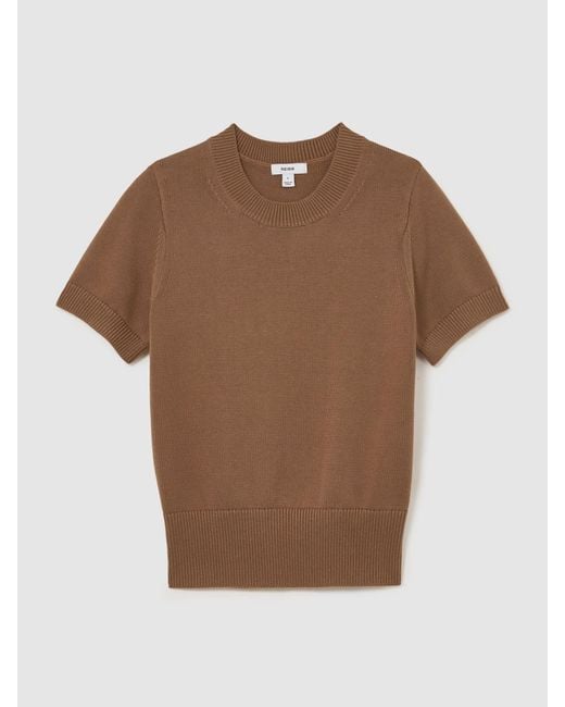 Reiss Cotton And Wool Short-Sleeve Knit Top in Blue | Lyst UK