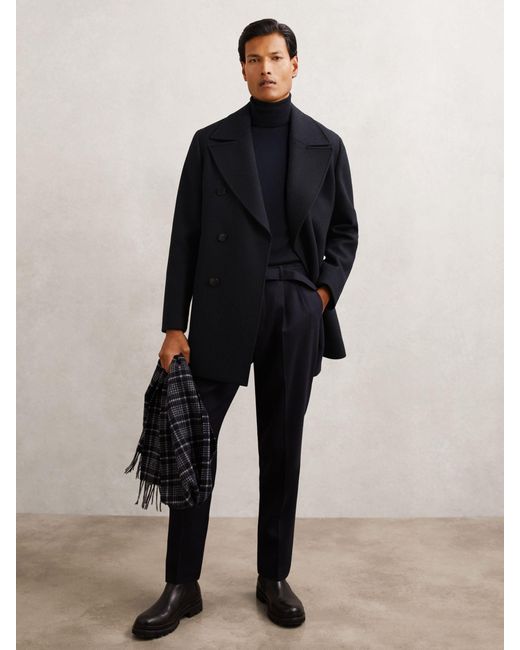 Reiss Wool-Blend Double-Breasted Pea Coat in Blue for Men | Lyst UK