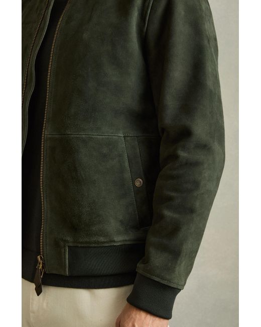 Reiss Antique Dark Forest Suede Zip-Through Bomber Jacket in Green for Men | Lyst