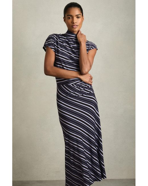 Reiss Dillon - Blue Petite Stripe-print Draped Midi Dress, Xl | Lyst