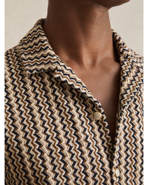 Reiss Vallata - Tobacco Brown Zig-zag Knit Cuban-collar Shirt, S in ...