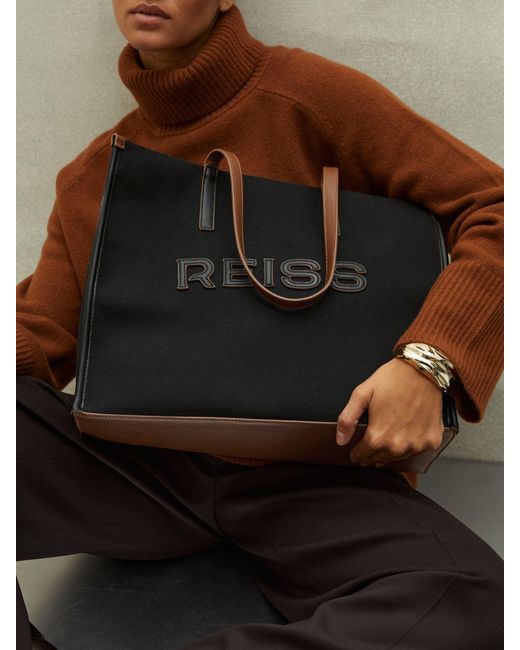 Reiss Canvas Logo Tote Bag in Black | Lyst