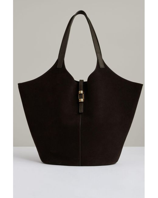 Reiss Lyra - Chocolate Leather And Suede Tote Bag, One in Black | Lyst
