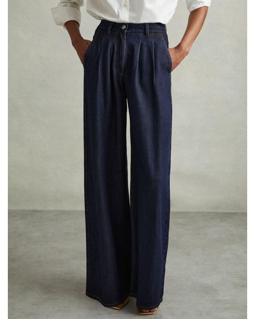 Reiss Raymond - Indigo Double Pleat Wide Leg Jeans, 28w X 33l (uk 28 L ...