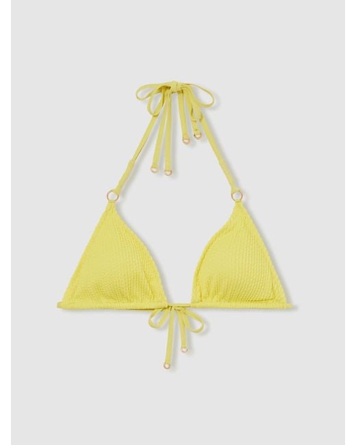Reiss Crinkle Triangle Bikini Top in Yellow | Lyst UK