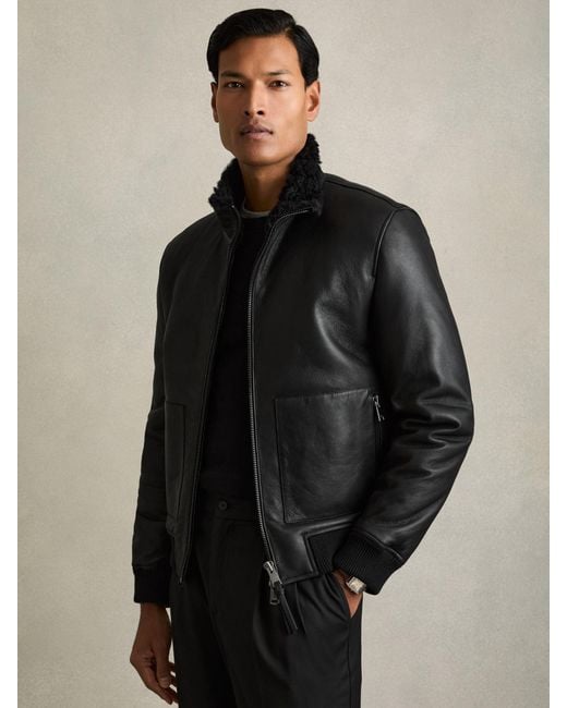Reiss Curtis Jacket Sheepskin Plain in Black for Men | Lyst