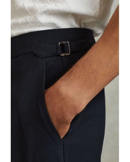 Reiss Bridge - Navy Textured Side Adjuster Regular Fit Trousers With ...