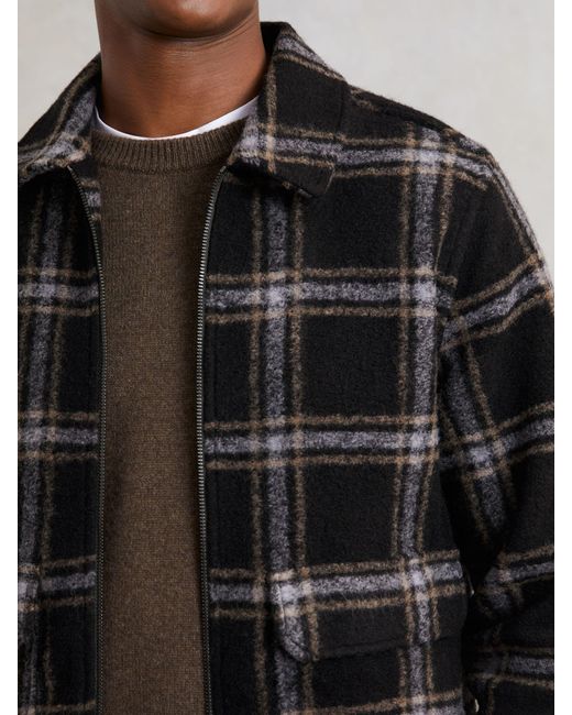 Reiss Zip-Through Check Overshirt With Wool in Black for Men | Lyst