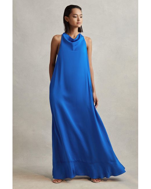 Reiss Cobalt Tie Neck Column Maxi Dress in Blue | Lyst
