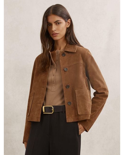 Reiss Suede Patch-Pocket Jacket in Brown | Lyst UK