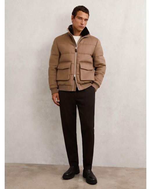 Reiss Faux-Fur Collar Quilted Puffer Jacket in Brown for Men | Lyst