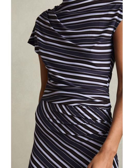 Reiss Dillon - Blue Petite Stripe-print Draped Midi Dress, Xl | Lyst