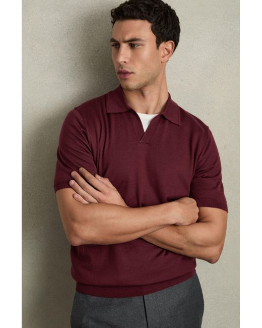 Reiss Duchie - Claret Red Merino Wool Open-collar Polo Shirt, Xs in ...