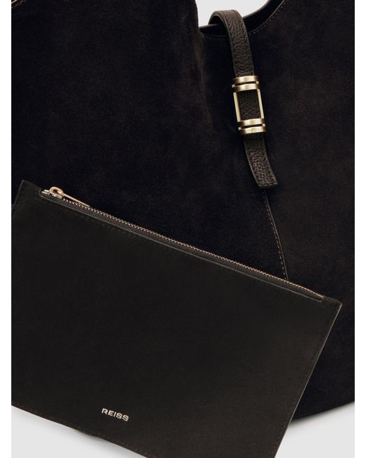 Reiss Lyra - Chocolate Leather And Suede Tote Bag, One in Black | Lyst