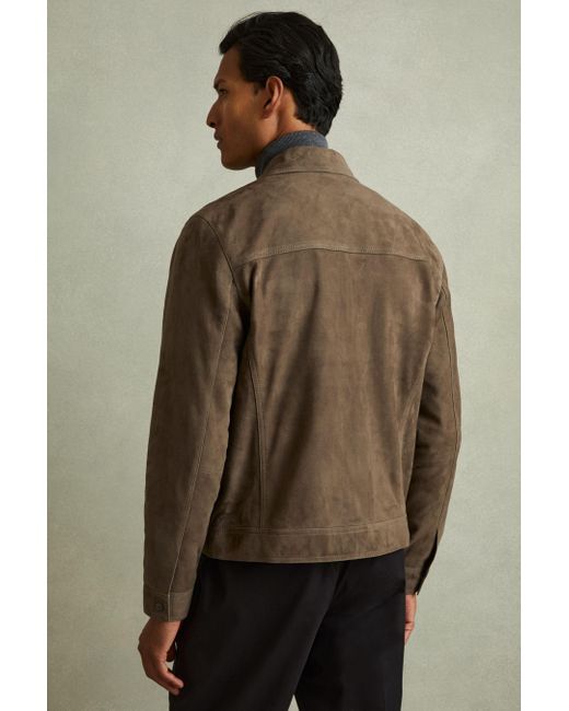 Reiss Pike - Light Charcoal Grey Suede Zip-through Trucker Jacket, M ...