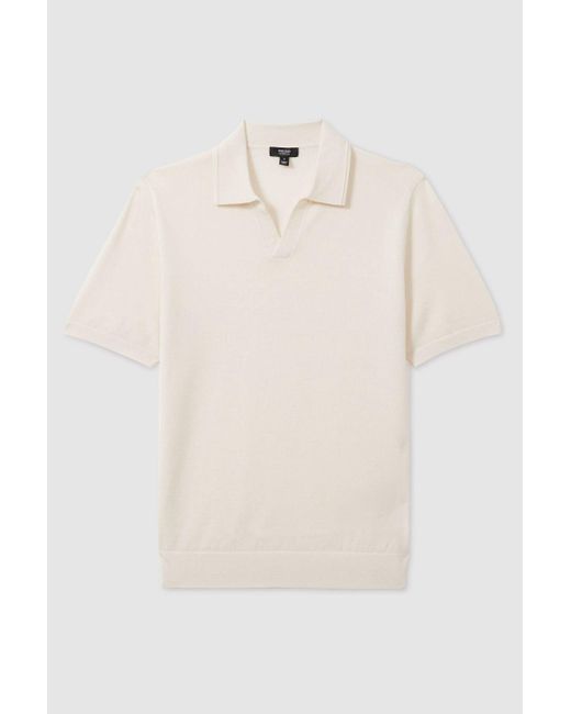 Reiss Duchie - Snow White Merino Wool Open-collar Polo Shirt, M in ...