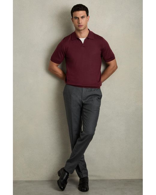 Reiss Duchie - Claret Red Merino Wool Open-collar Polo Shirt, Xs in ...