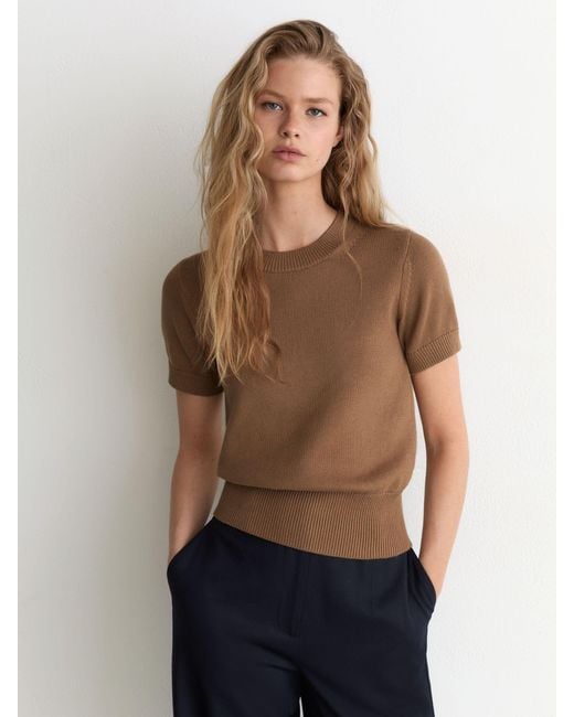 Reiss Cotton And Wool Short-Sleeve Knit Top in Blue | Lyst UK