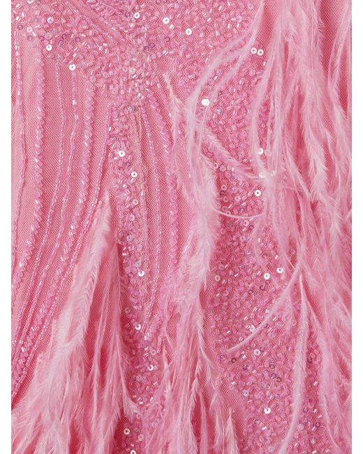 Rachel Gilbert Rachel Sequin Feather Midi Dress in Pink | Lyst