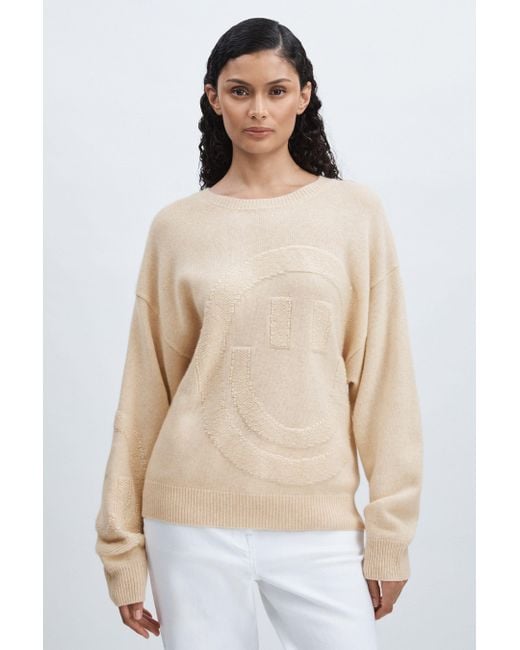 Crush Collection 100% Cashmere Smiley-Face Jumper in White | Lyst