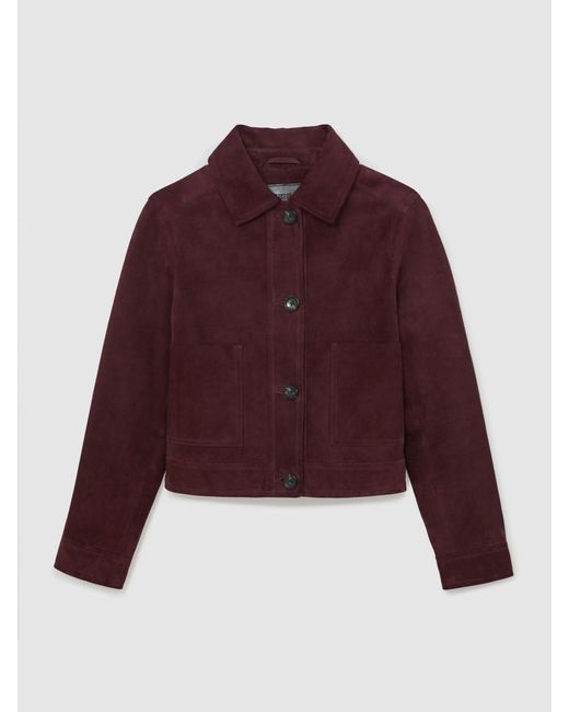 Reiss Suede Button-Through Jacket in Red | Lyst