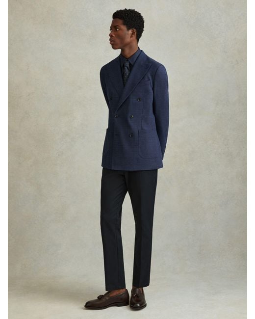 Reiss Wool Blend Double Breasted Blazer in Blue for Men | Lyst