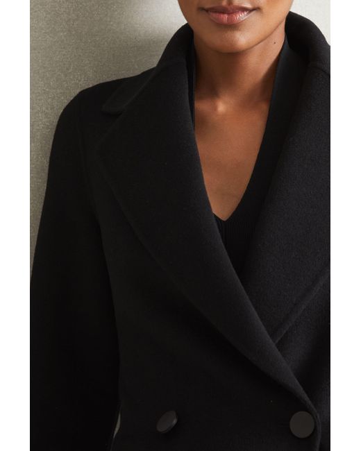 Reiss Petite Wool Blend Double Breasted Blindseam Coat in Black | Lyst