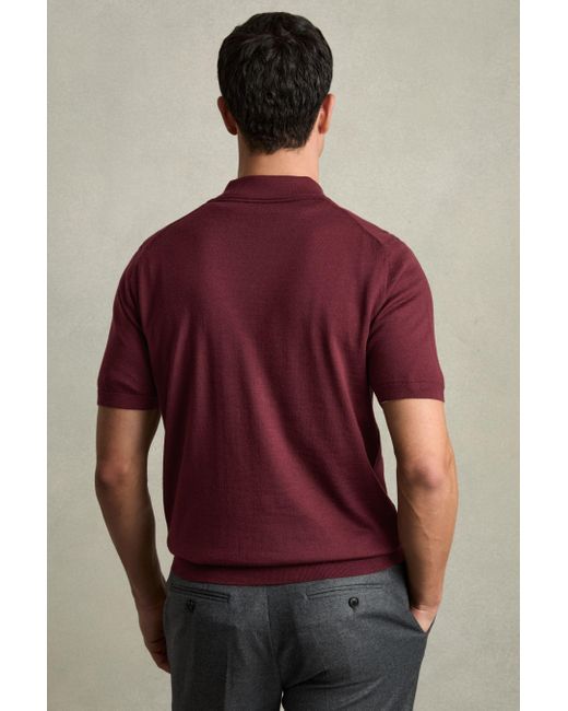 Reiss Duchie - Claret Red Merino Wool Open-collar Polo Shirt, Xs in ...