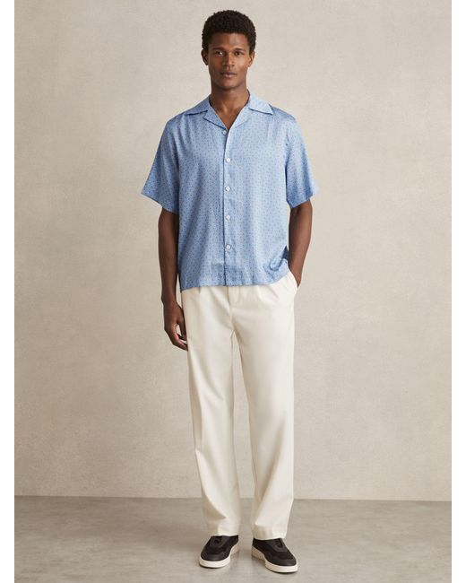 Reiss Geometric Wave Print Cuban Shirt in Blue for Men | Lyst UK