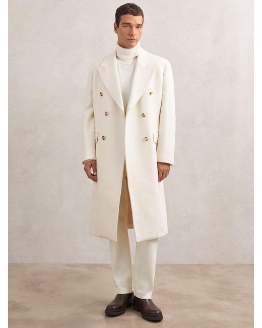 Reiss Wool-Blend Double-Breasted Overcoat in White for Men | Lyst UK