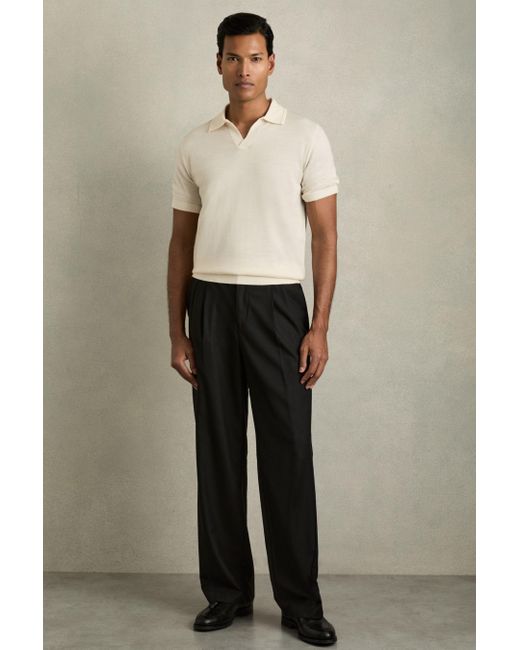 Reiss Duchie - Snow White Merino Wool Open-collar Polo Shirt, M in ...