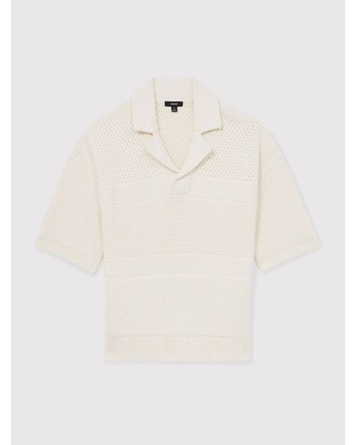 Reiss Cotton Textured-Knit Polo Shirt in Natural for Men | Lyst
