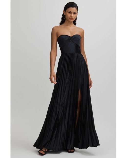 AMUR Satin Pleated Maxi Dress in Black | Lyst