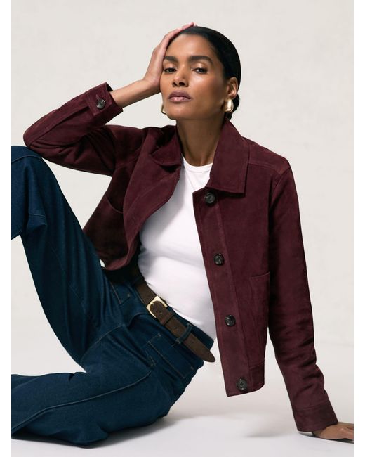 Reiss Suede Button-Through Jacket in Red | Lyst