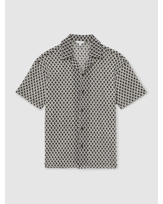 Reiss Geometric-Crochet Cuban-Collar Shirt in Brown for Men | Lyst
