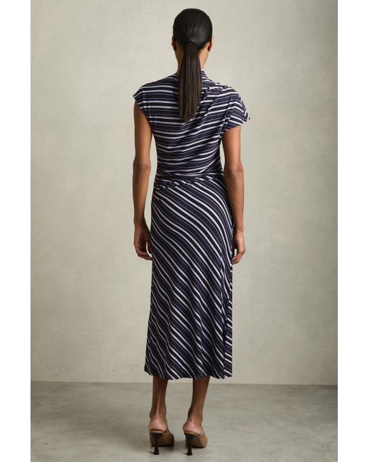 Reiss Dillon - Blue Petite Stripe-print Draped Midi Dress, Xl | Lyst