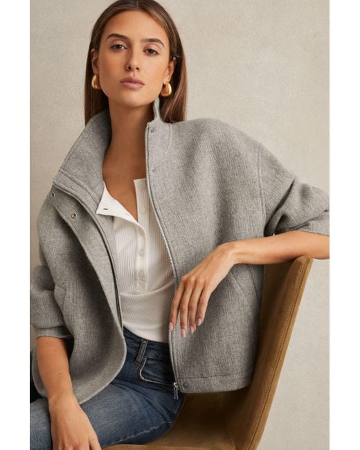 Reiss Wool Funnel-Neck Bomber Jacket in Gray | Lyst