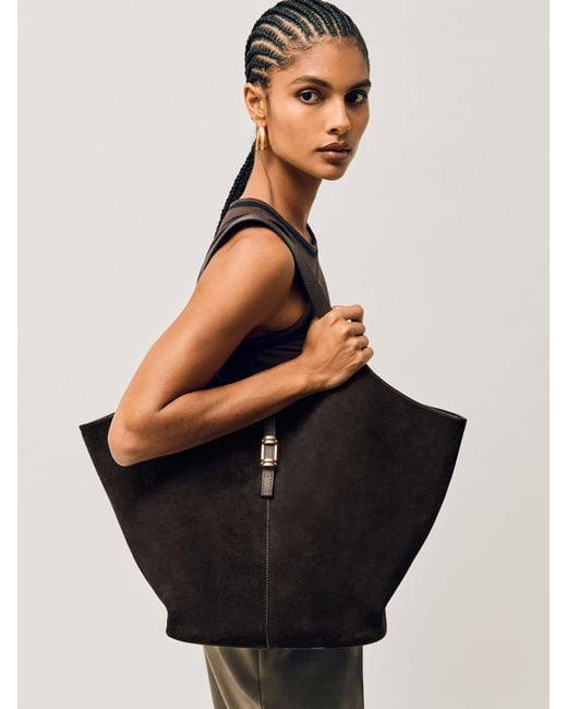 Reiss Lyra - Chocolate Leather And Suede Tote Bag, One in Black | Lyst
