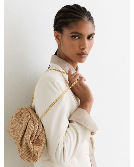 Reiss Georgia - Natural Raffia-effect Ruched Clutch Bag, One | Lyst