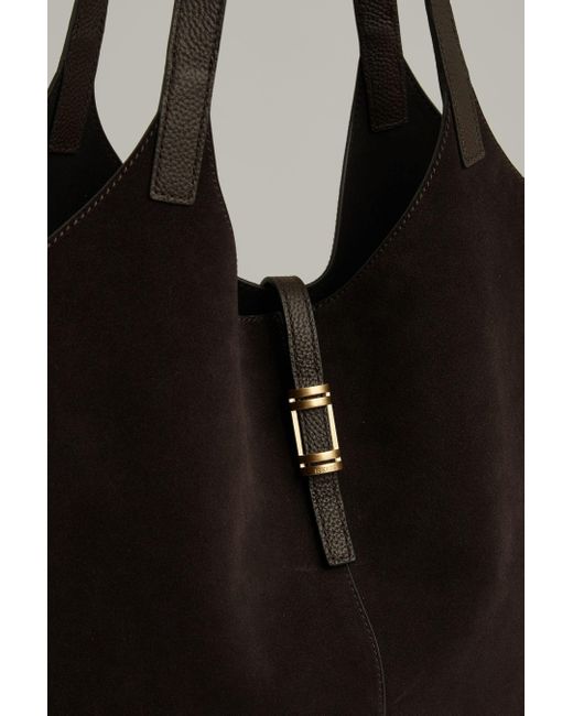 Reiss Lyra - Chocolate Leather And Suede Tote Bag, One in Black | Lyst