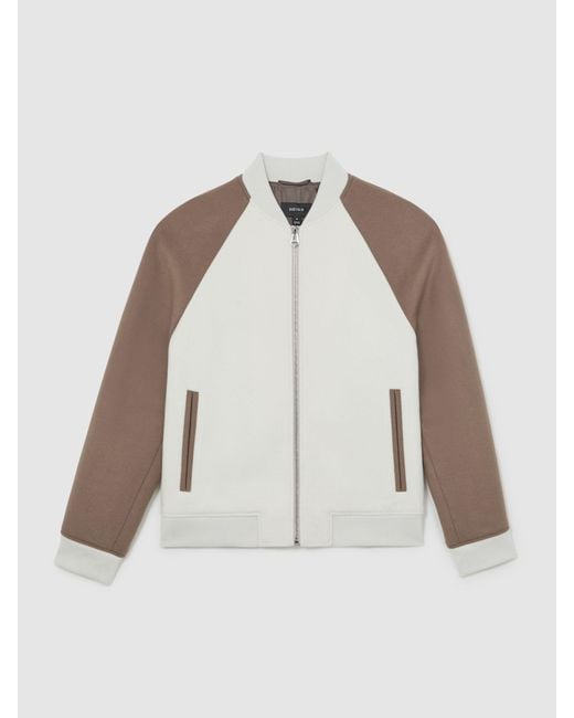Reiss Off & Oatmeal Wool-Blend Colour-Block Bomber Jacket in Natural ...
