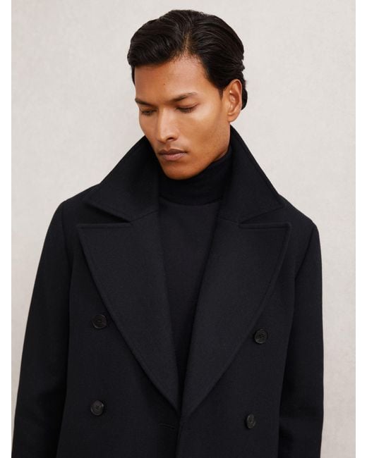 Reiss Wool-Blend Double-Breasted Pea Coat in Blue for Men | Lyst UK