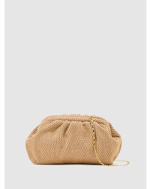Reiss Georgia - Natural Raffia-effect Ruched Clutch Bag, One | Lyst