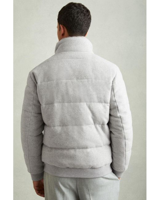 Reiss Farid - Soft Grey Melange Quilted Wool Blend Herringbone And Faux Fur Jacket in Grey for ...