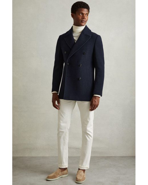Reiss Wool Blend Double Breasted Peacoat in Blue for Men | Lyst